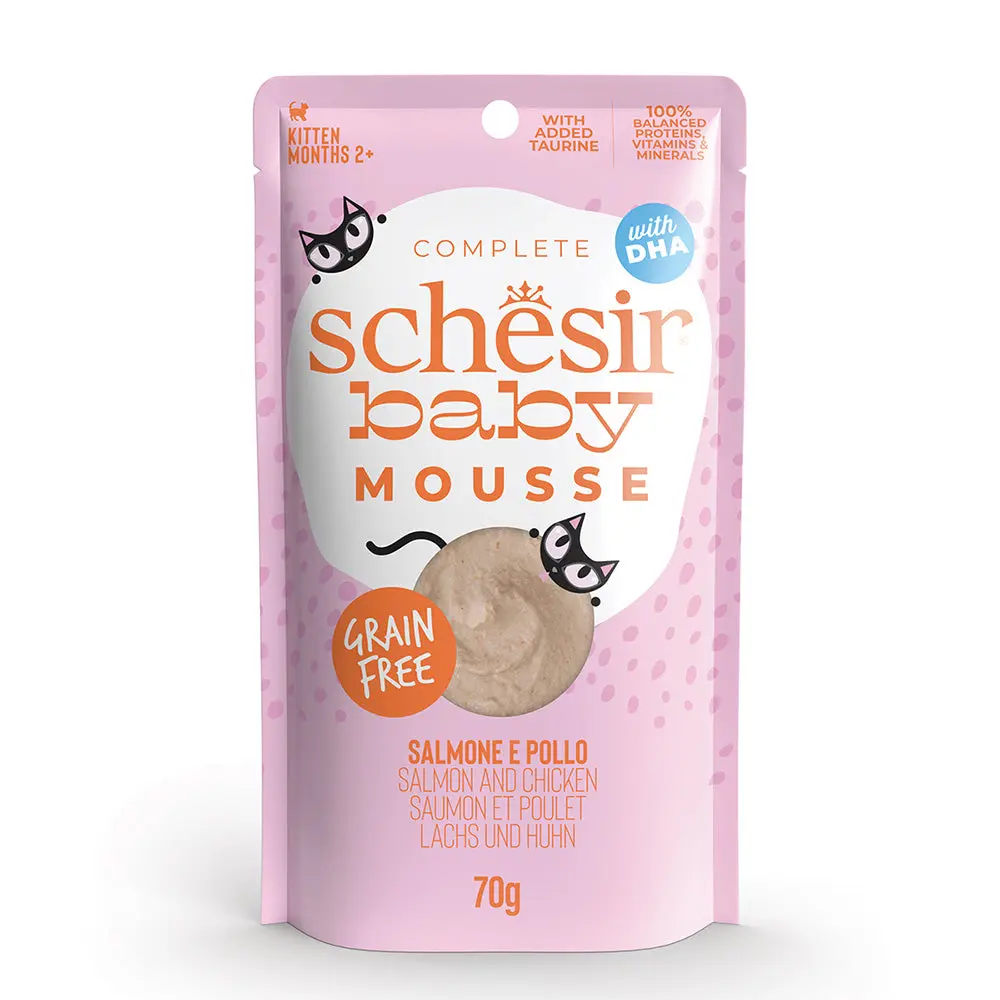 SCHESIR Vlažna hrana za mačiće Baby Cat Salmon And Chicken In Mousse, Piletina i losos, 70g