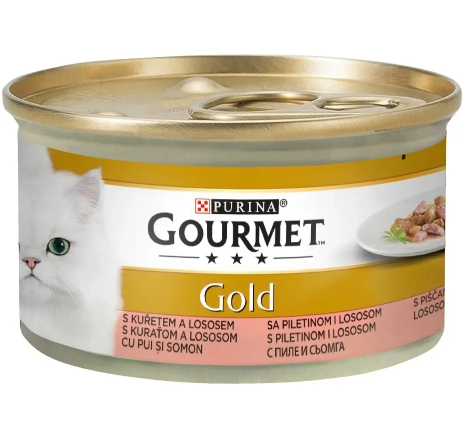 PURINA Gourmet Gold Vlažna hrana za mačke komadići piletine i lososa u sosu 85g