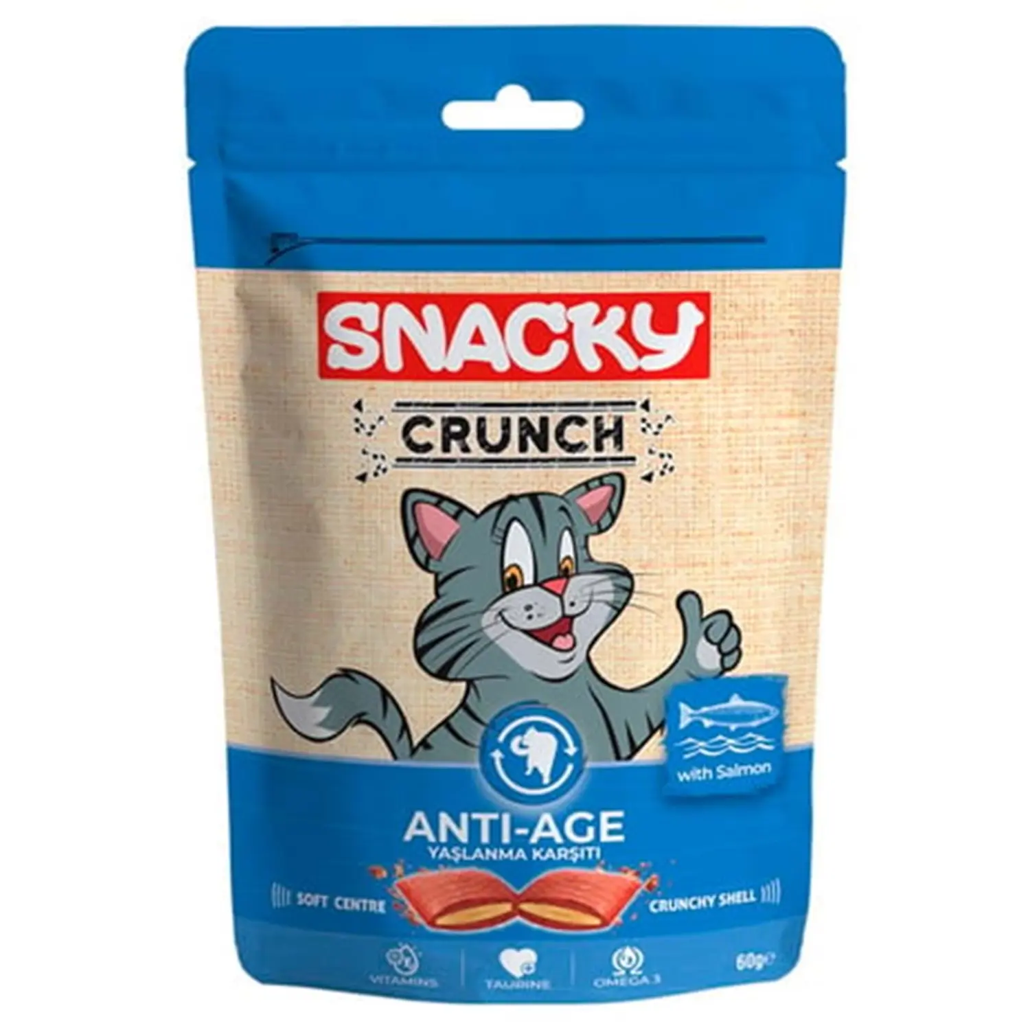 Snacky Cat Crunch Hrskava poslastica za mačke, antiage, Losos, 60 g