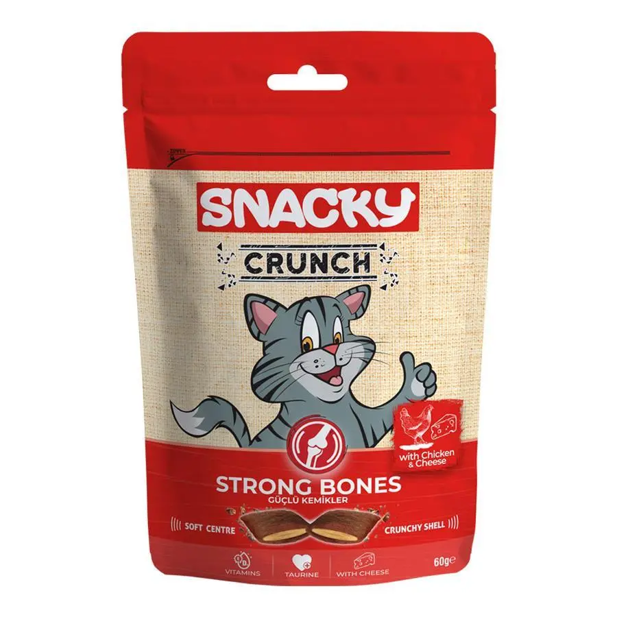 Snacky Cat Crunch Hrskava poslastica za mačke za jake kosti, Piletina i sir, 60 g