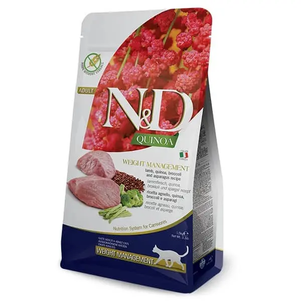 N&D Quinoa Hrana za gojazne mačke, Ukus jagnjetine, kinoe, brokolija i špargle, 1.5kg