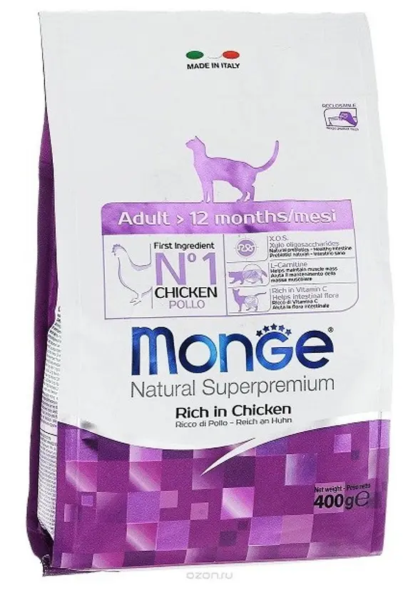 Monge Suva hrana za odrasle mačke Natural Superpremium, Piletina, 0.4kg