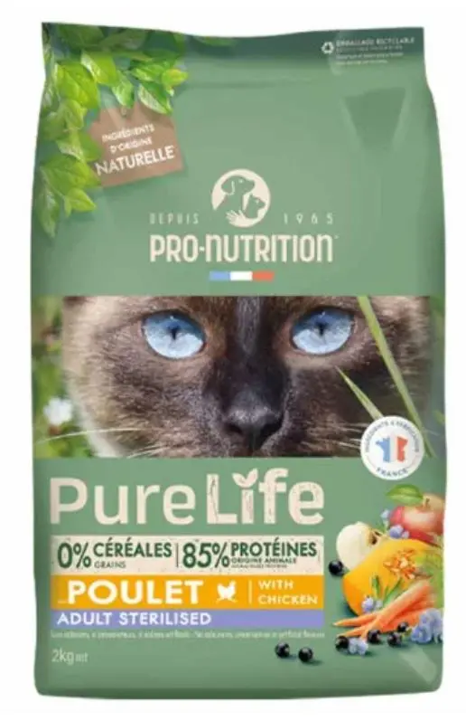 PRO-NUTRITION Suva hrana za mačke Pure Life Adult Sterilised, Piletina, 2kg