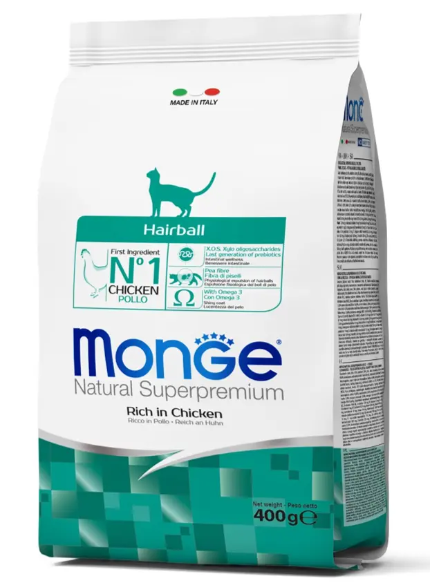 Monge Suva hrana za mačke protiv loptica dlake Natural Superpremium, Piletina, 0.4kg