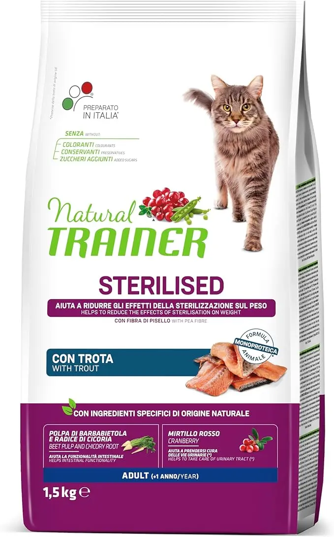 TRAINER Suva hrana za mačke Natural Sterilised, Riba, 1.5kg