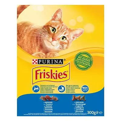 FRISKIES PURINA Suva hrana za mačke, Losos i povrće, 300 g