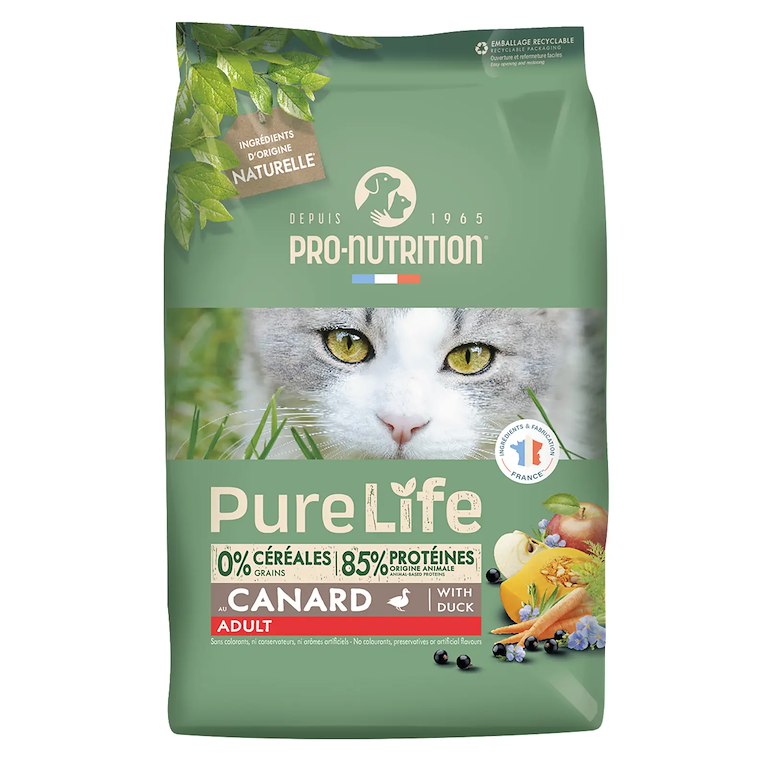 PRO-NUTRITION Suva hrana za mačke Pure Life Adult, Pačetina, 8kg