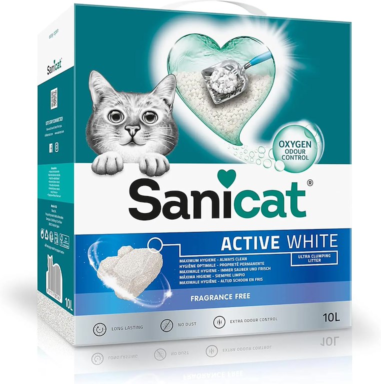 SANICAT Posip za mačke sa aktivnim kiseonikom Active White, Grudvajući, 10l