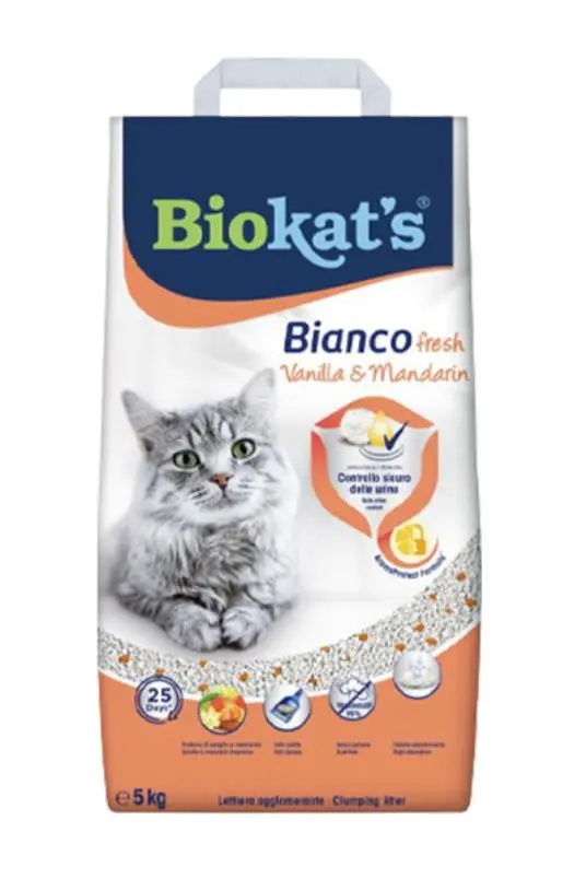 BIOKAT'S Posip za mačke Bianco Fresh Vanilla & Mandarin, Grudvajući, 5kg