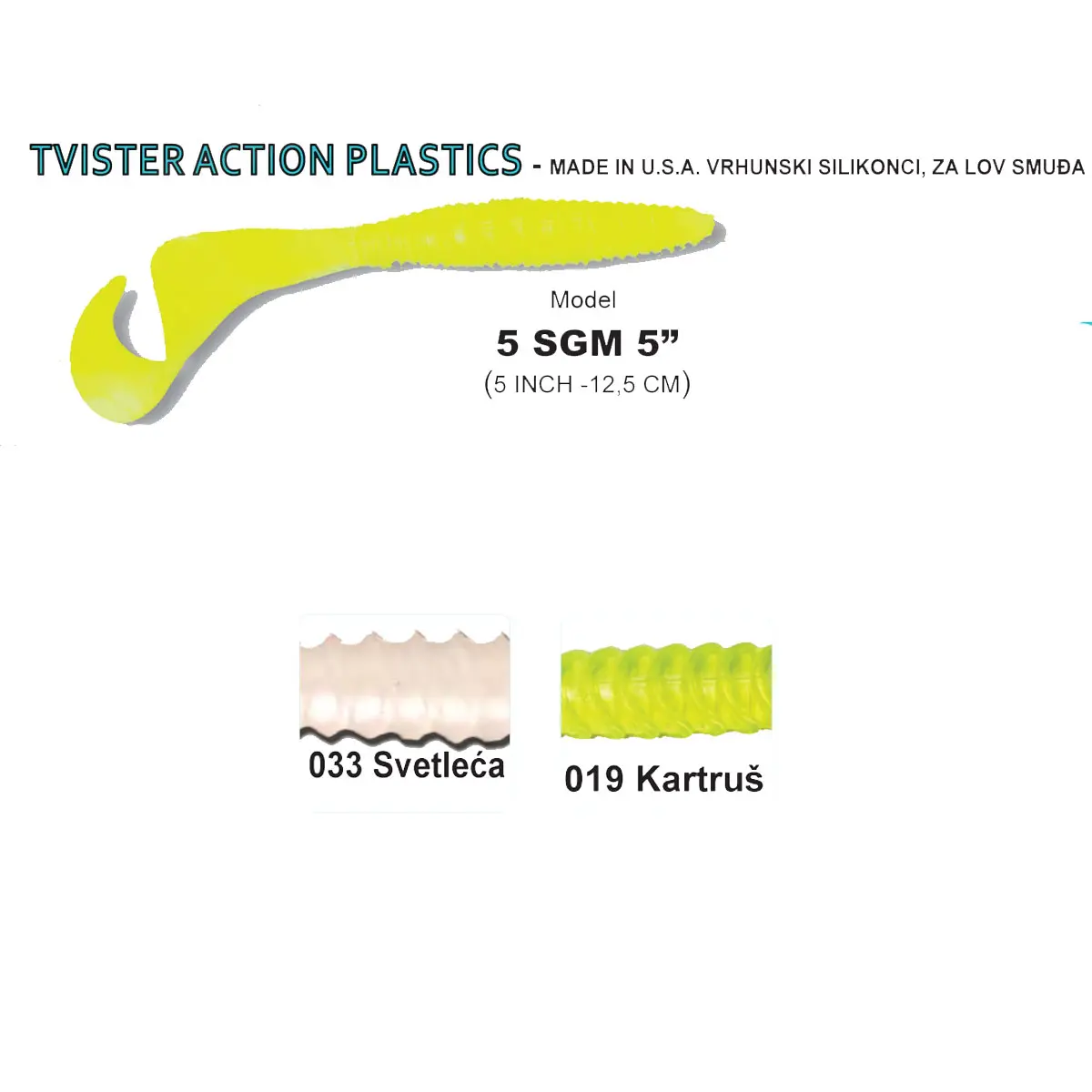 Silikonska varalica Tvister Action Plastics, 5” , 12.5 cm, 50 komada, Žuta