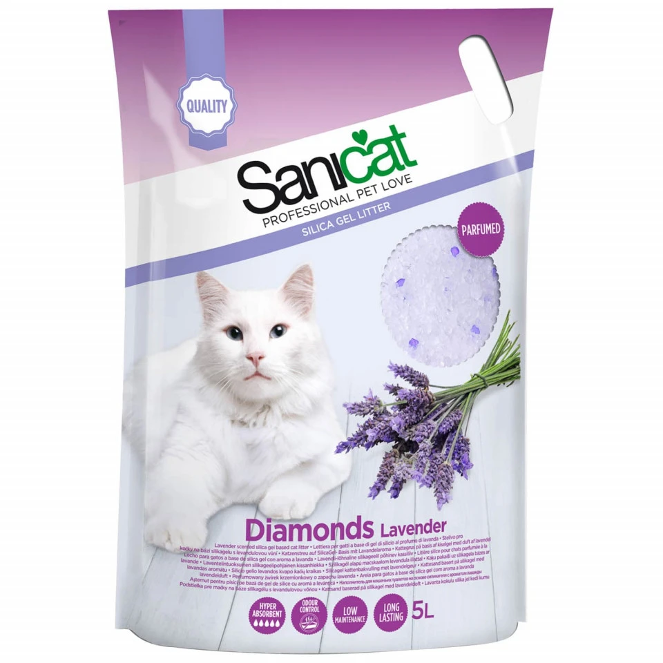 SANICAT Upijajući silikonski posip za mačke Diamonds Lavanda 5l