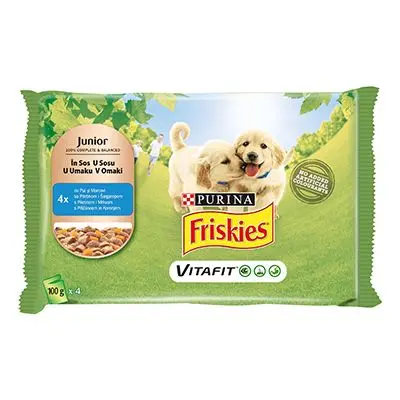 FRISKIES PURINA Vlažna hrana za pse, Junior, Sos, Piletina i šargarepa, 4x100 g
