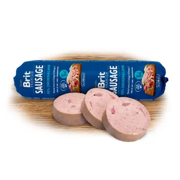 BRIT Vlažna hrana za pse Premium Sausage, Piletina i jagnjetina, Mesna kobasica, 800g