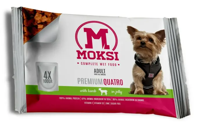Moksi Vlažna hrana za odrasle svih rasa Premium Kvatrio, Jagnjetina u želeu, 0.4kg