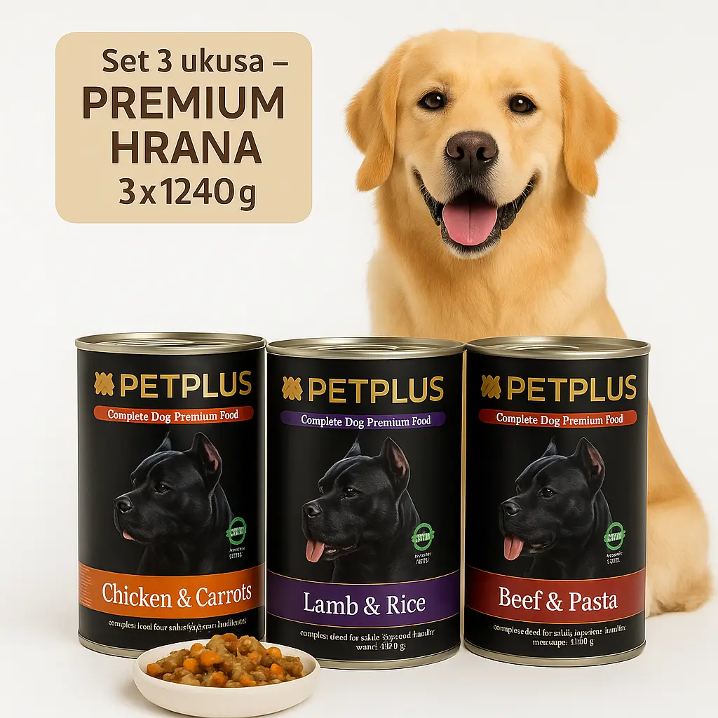 PetPlus Premium set 3 ukusa – piletina, jagnjetina, govedina 3x1240g