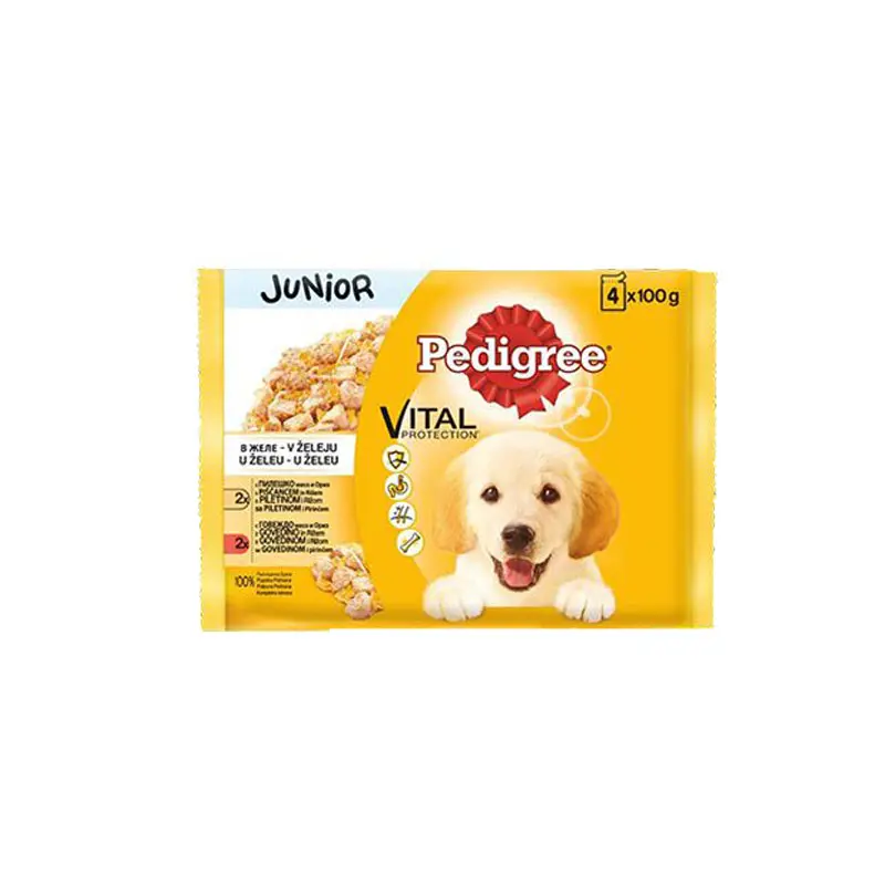 PEDIGREE Vlažna hrana za pse Junior, Piletina i Govedina, 4x100g