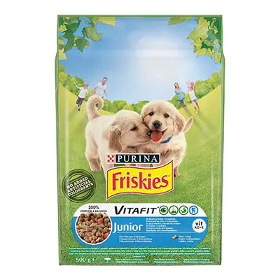 FRISKIES PURINA Suva hrana za štence, Piletina i povrće, 500 gr