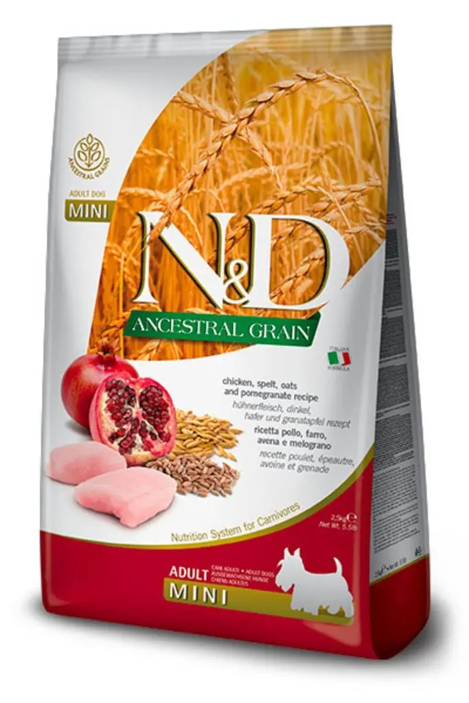 N&D Suva hrana za odrasle pse malih rasa Ancestal Grain, Piletina i nar, 7kg