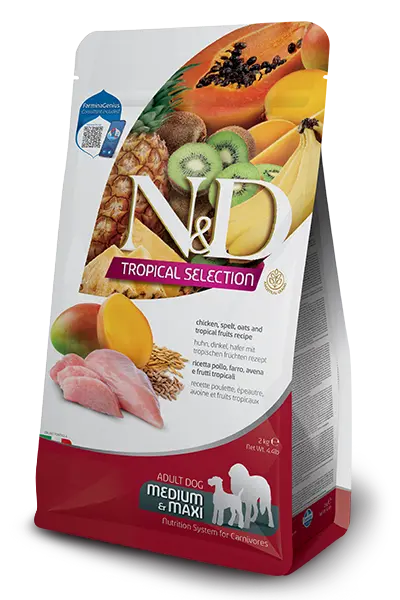 N&D Hrana za pse Tropical Selection Adult Medium & Maxi Chicken, Spelt, Oats & Fruits, 10kg