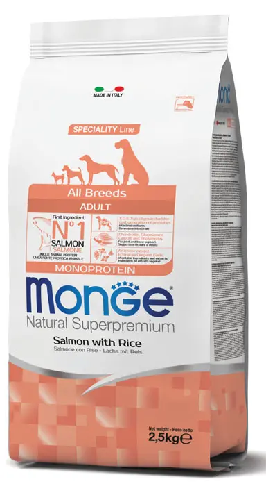 MONGE Hrana za štence Natural Superpremium Puppy And Junior All Breeds Salmon, 2.5kg