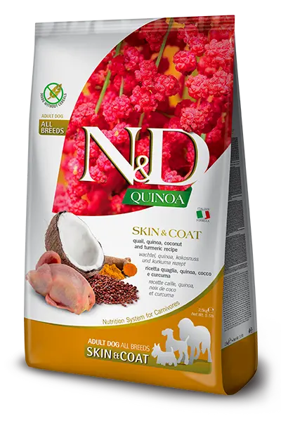N&D Hrana za odasle pse malih rasa sklone alergijama i pse sa osetljivom kožom, Prepelica, Kinoa, Kokos i Kurkuma, 7kg