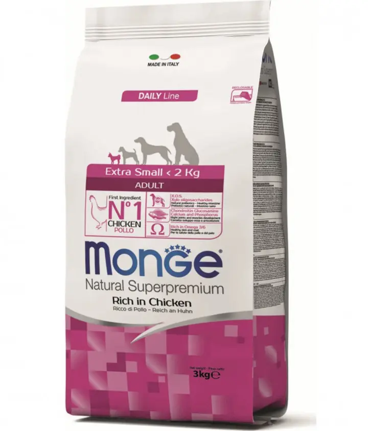 Monge Natural Suva hrana za ekstra male odrasle pse Superpremium Daily line, Piletina, 3kg