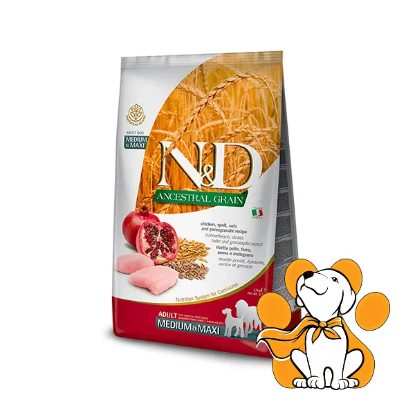 N&D Suva hrana za pse Ancestral Grain Senior Mini/Medium Piletina, spelta, ovas i nar 2.5kg