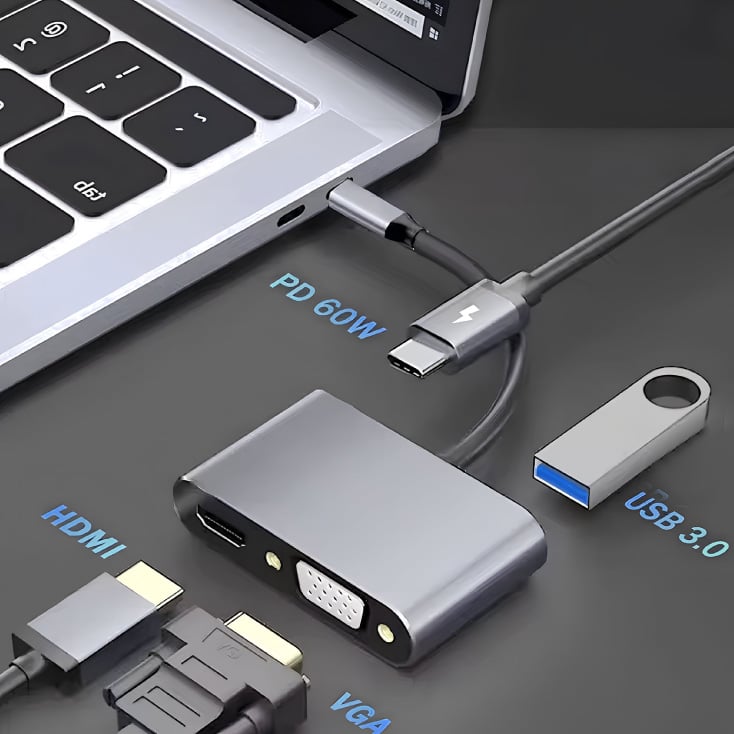 4u1 USB HUB, HDMI+USB-A+VGA i USB-C(PD)