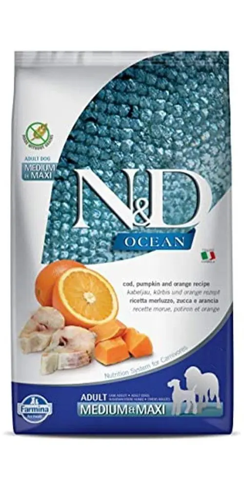 N&D Ocean Suva hrana za odrasle pse, Bakalar, bundeva i pomorandža, Mini breed, 800g