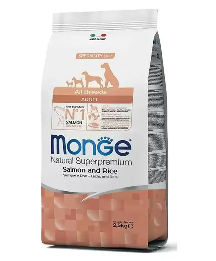 Monge Natural Suva hrana za odrasle pse svih rasa Superpremium, Losos i pirinač, 2.5kg