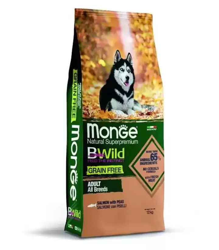 Monge Natural Suva hrana za odrasle pse svih rasa Superpremium BWild, Losos i grašak, 12kg