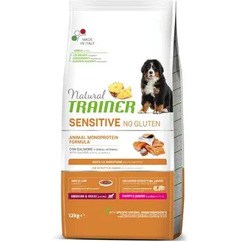 Trainer Natural Sensitive No Gluten Hrana Za Pse, Losos, Za Pse Srednjih I Velikih Rasa, Puppy&Junior, 12kg