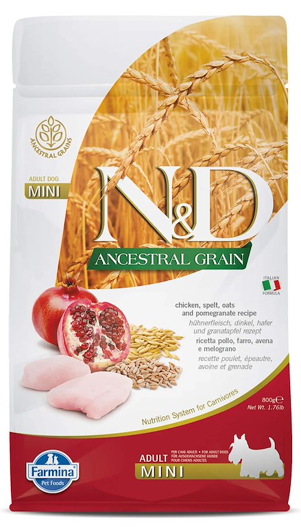 N&D Hrana za pse Ancestral Grain Adult Mini Chicken & Pomegranate, 800g