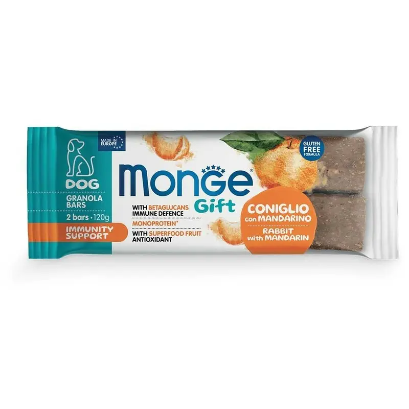 Monge Granola bar Immunity support Poslastica za pse, Zečetina i mandarina, 120g
