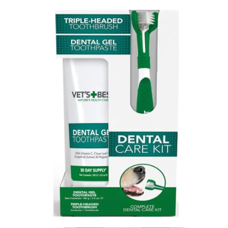 VET'S BEST Set za oralnu negu pasa Dental Care Kit, Četkica i gel za zube, Zelena