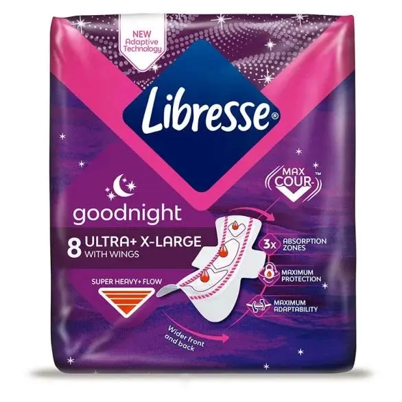 Libresse Ultra X-Large Higijenski ulošci, Sa krilcima, Noćni, 8 komada