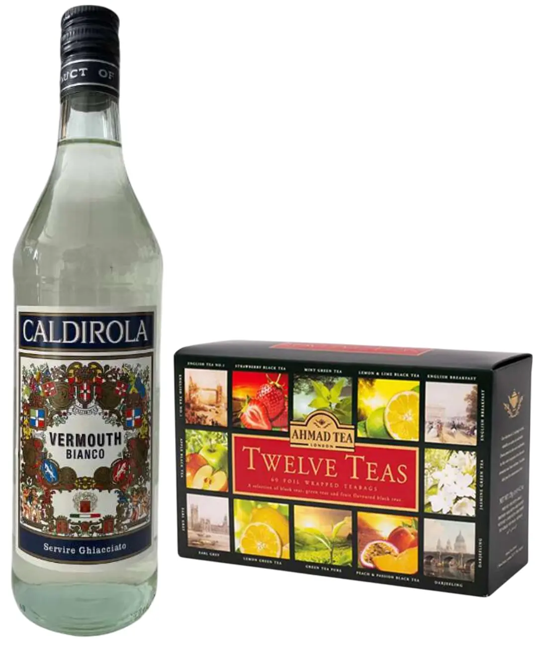 Caldirola Vermouth Bianco Liker na bazi belog vina, 1l i Ahmad Tea Čaj Twelve Teas Box, 5x12 kesica