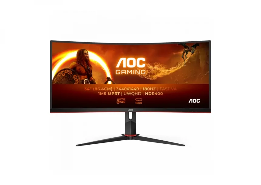 AOC Monitor Gaming CU34G2XP 34” Curved VA, 21:9, 3440x1440, 180Hz, 1ms, 430 cd/m2, 4000:1, HDMI, DP, PbP, PiP, Ergonomic, Black-Red, VESA 3y