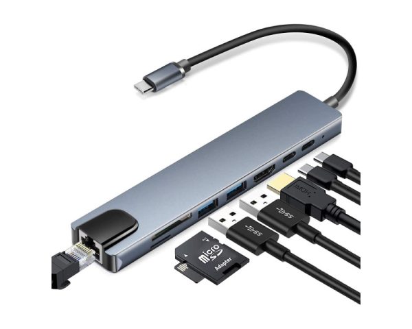 FAST ASIA USB HUB 8u1, USB-C/HDMI+LAN+2xPD+2xUSB-A+T F+SD 100MBS