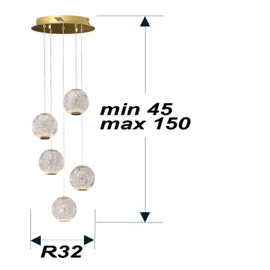LED luster Austral 5 kugli kružni SCHULLER
