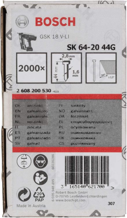 Bosch ravni ekser sa upuštenom glavom 20°, pocinkovani SK64 20G 44 mm - 2608200530