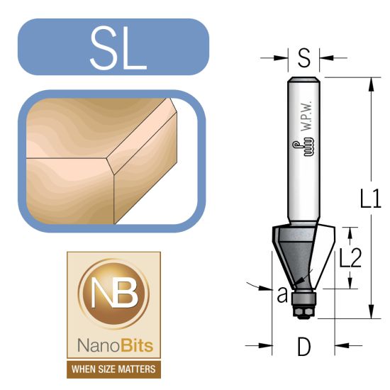Nano glodalo za obaranje ivica sa minijaturnim ležajem, ugao 45 stepeni, radna dužina 6,3mm, prihvat 6mm WPW SL00453