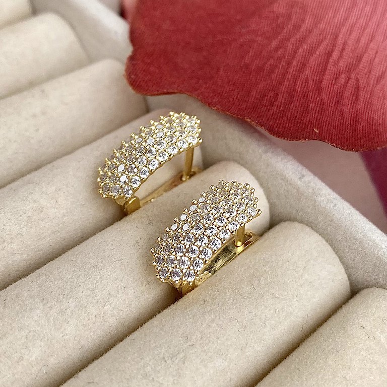 Srebrne minđuše „Pavé Gold“ P668