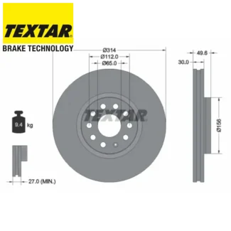 Kočioni diskovi prednji par SEAT ALHAMBRA TARRACO SKODA KODIAQ VW SHARAN TIGUAN 05-19 TEXTAR