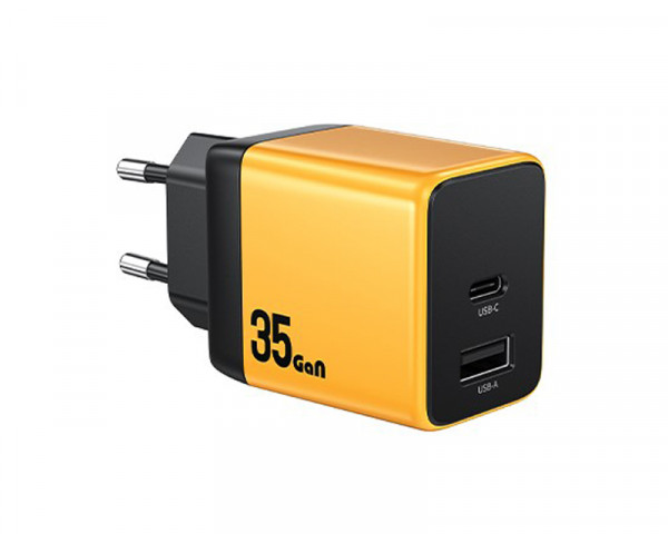 WEKOME WP-U36 Superbrzi Strujni GaN punjač, 2-porta USB (3.0 i 3.1 tip C) 35W, žuti