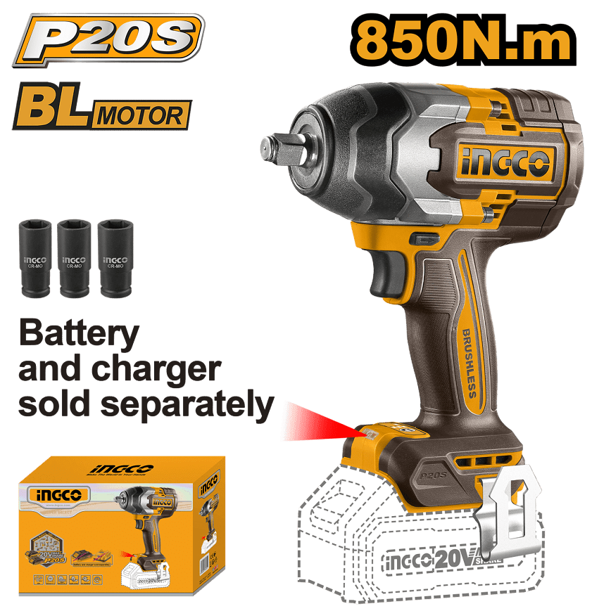Ingco CIWLI20851 1/2" 850NM 20V Akumulatorski udarni odvijač, solo