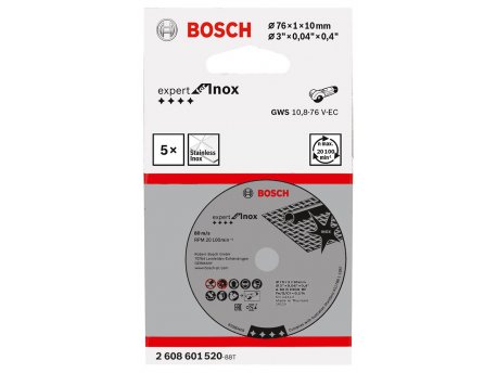 BOSCH Rezna ploča Expert for Inox 76x1x10 mm za GWS 12V-76 pakovanje od 5 komada - 2608601520