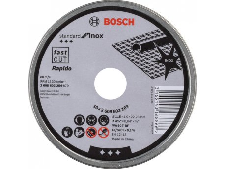 BOSCH Rezna ploča ravna Standard for Inox - Rapido 115x1,0 mm pakovanje od 10 komada - 2608603254
