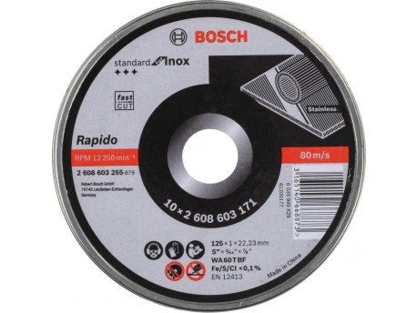 BOSCH Rezna ploča ravna Standard for Inox - Rapido WA 60 T BF, 125x1,0 mm pakovanje od 10 komada - 2608603255