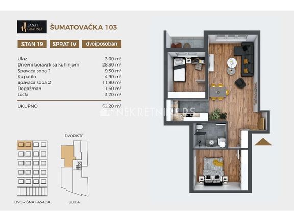 Vračar (Šumatovačka ulica), 62.2m2, BANAT GRADNJA